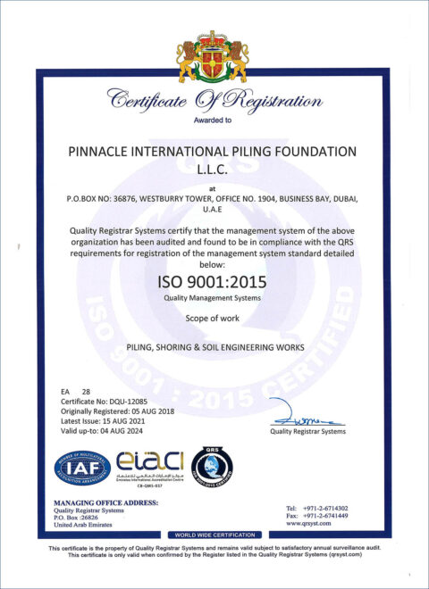 Certificates | Pinnacle Piling in UAE